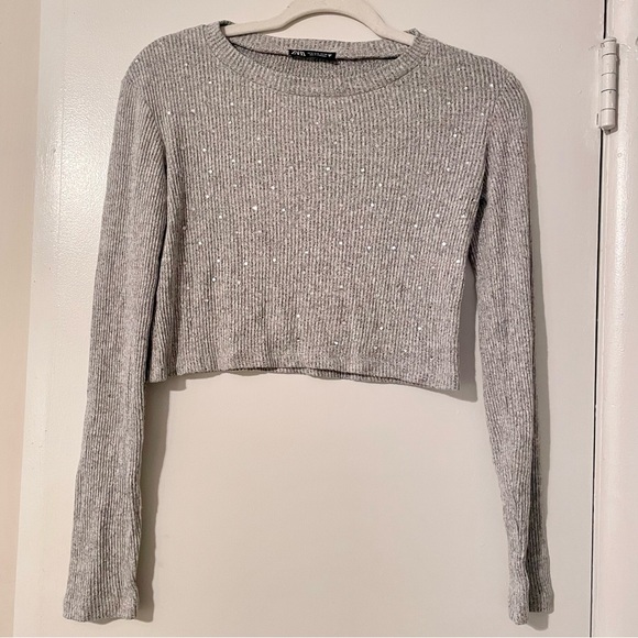 Zara | Tops | Zara Gray Embellished Crop Top | Poshmark